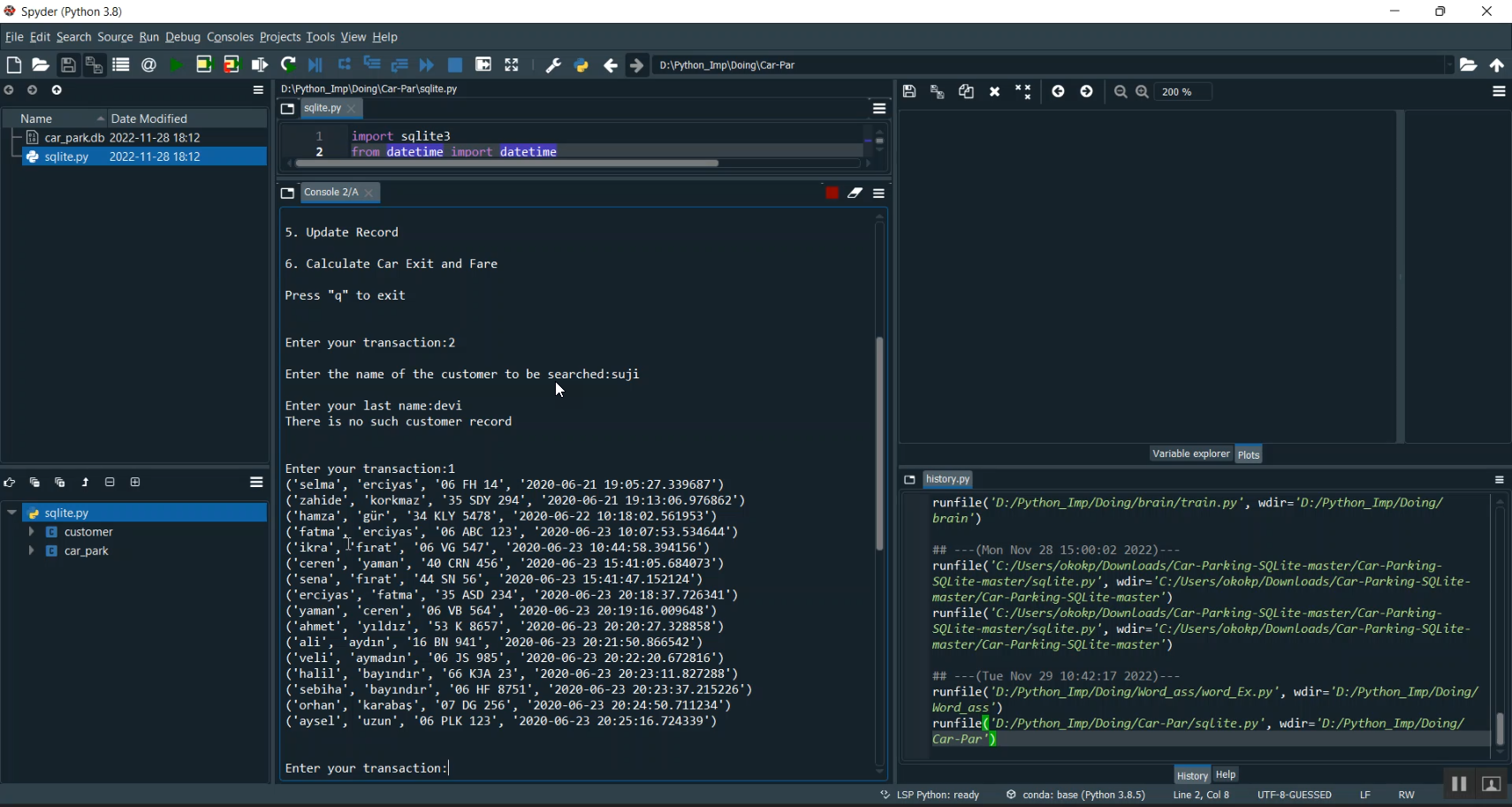 Car Parking Simple Management in Python Projects